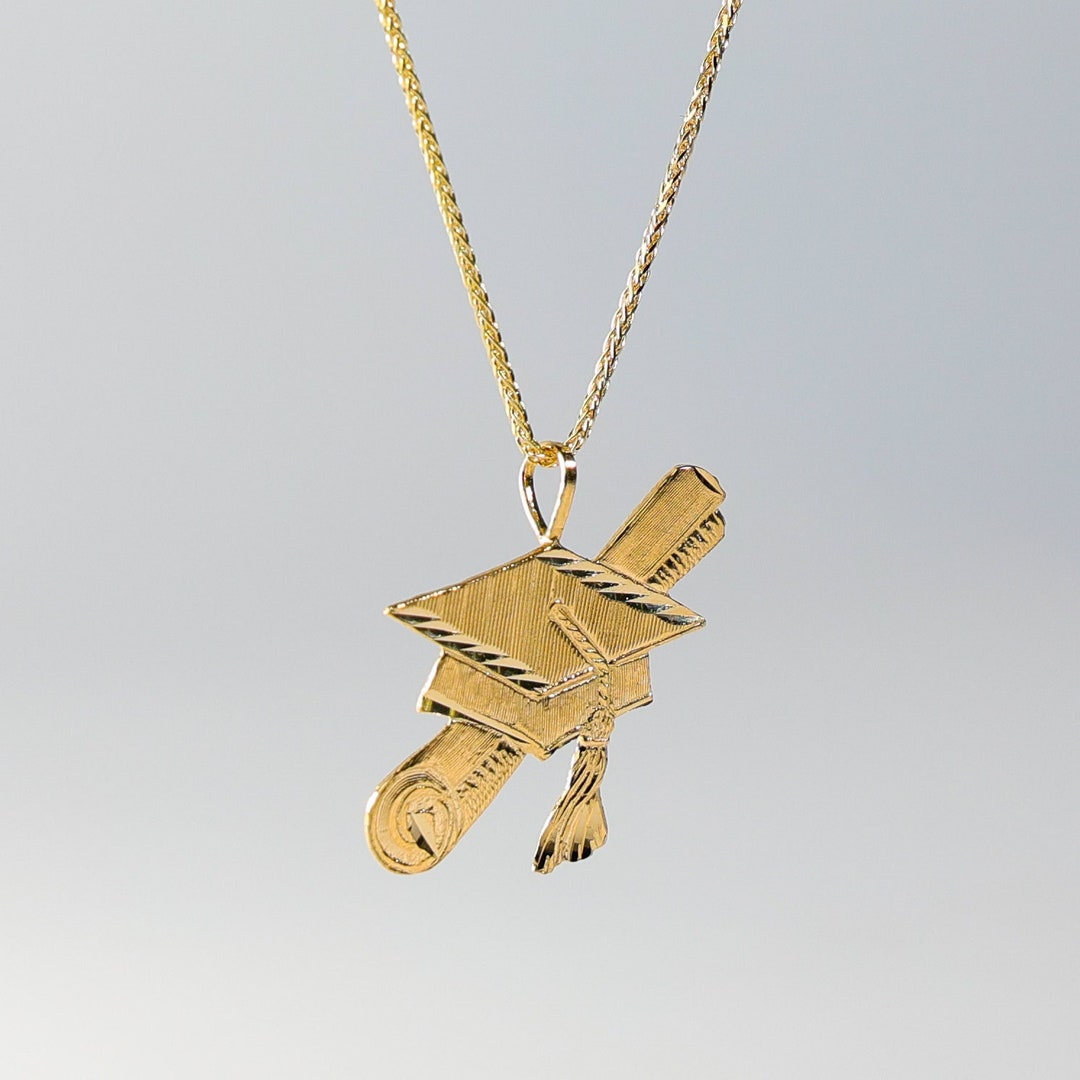 14K Gold Graduation Hat Charm Pendant Real Gold Graduation Necklace ...
