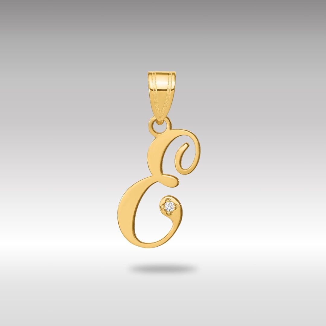 14K Gold Diamond Initial Pendant: Cursive Letter E Necklace - Etsy