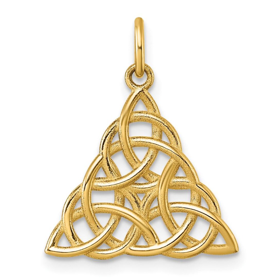 14k Gold Celtic Knot Triangle Pendant – Polished Interlaced Triquetra ...