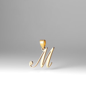 14K Gold Cursive Letter "m" Initial Pendant With Diamond - Etsy