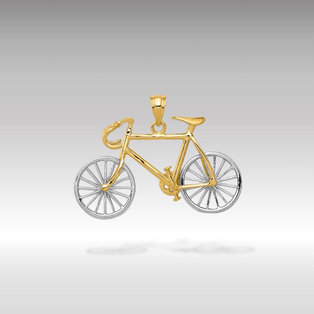 14K Yellow and White Gold Large 3-D Bicycle Pendant Necklace - Gold ...