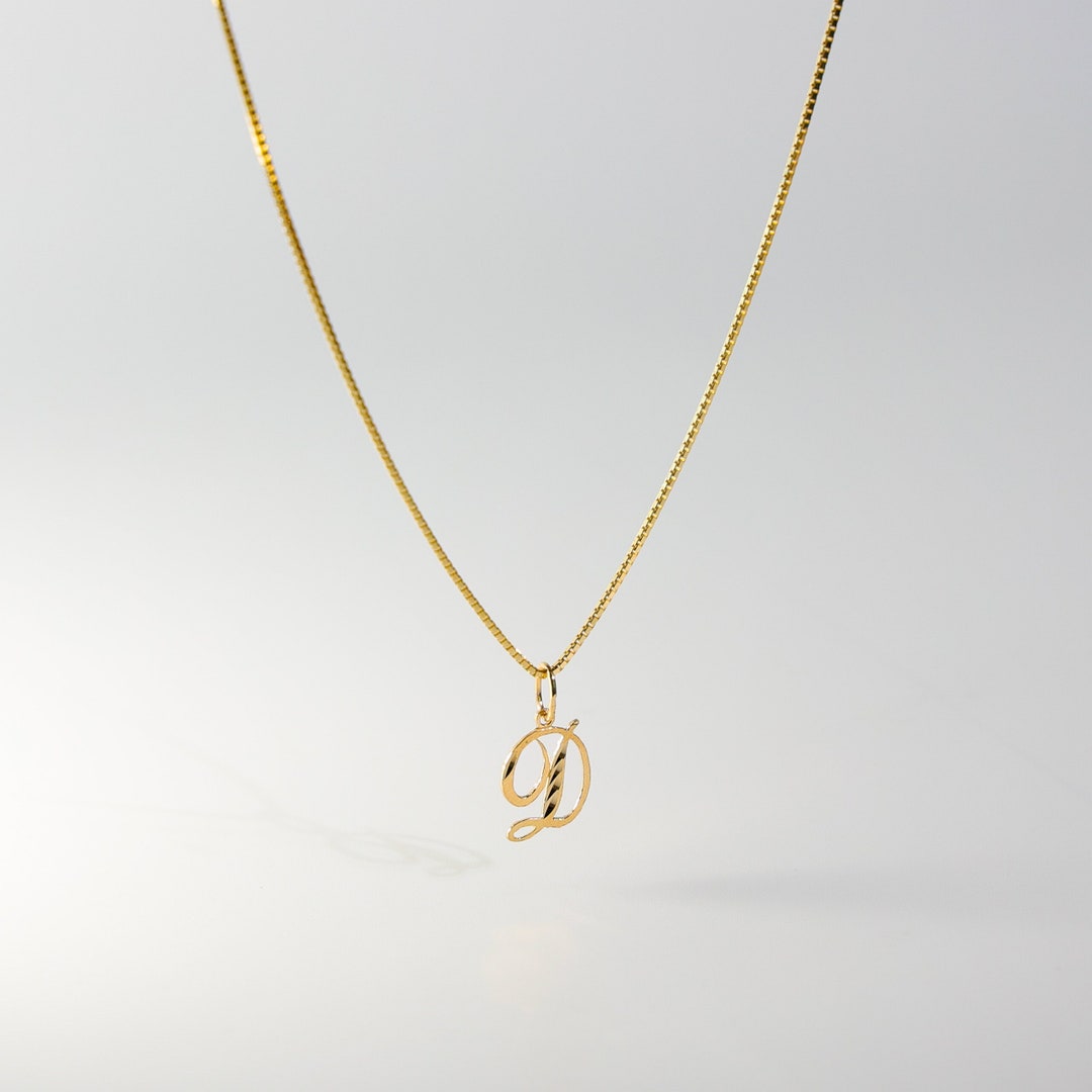 14k Gold d Initial Cursive Pendant Charm Gold Initial d Necklace Charm ...