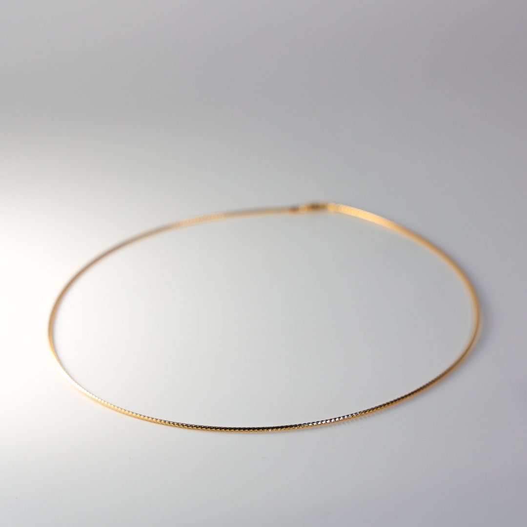 14K Gold Sparkle Omega Necklace 1MM Thick 17 in Long Omega Chain ...