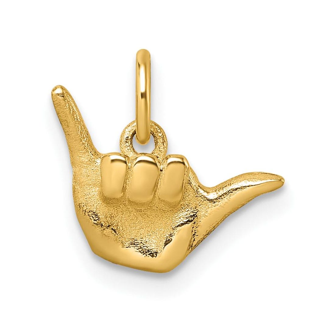 14k Gold Shaka Hand Pendant Necklace – Hang Loose Surf Charm – Polished ...