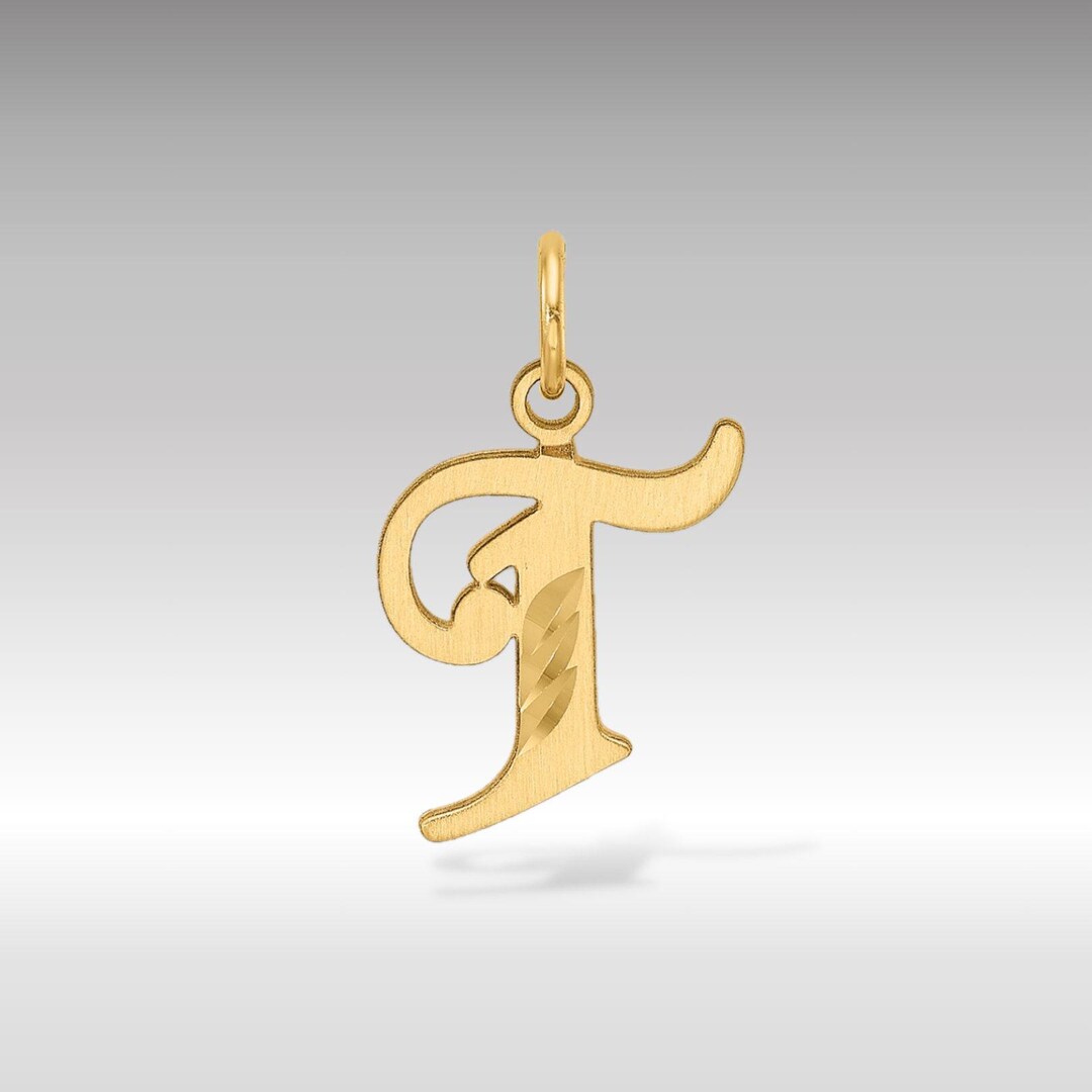 14K Gold Elegant Letter 'T' Charm Pendant - Fine Jewelry Personalized ...