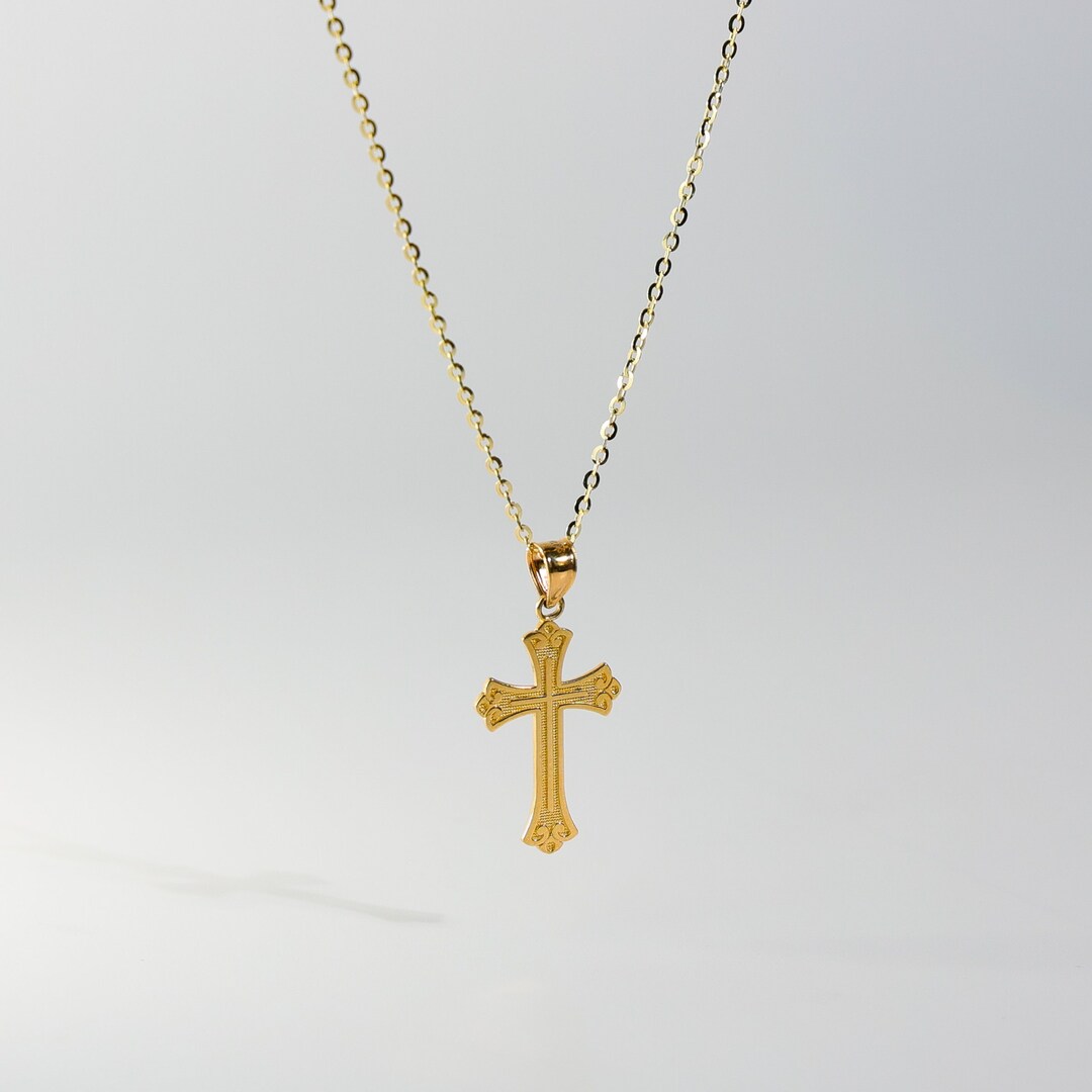 14k Gold Cross Pendant Charm Real Gold Budded Cross Necklace Charm - Etsy
