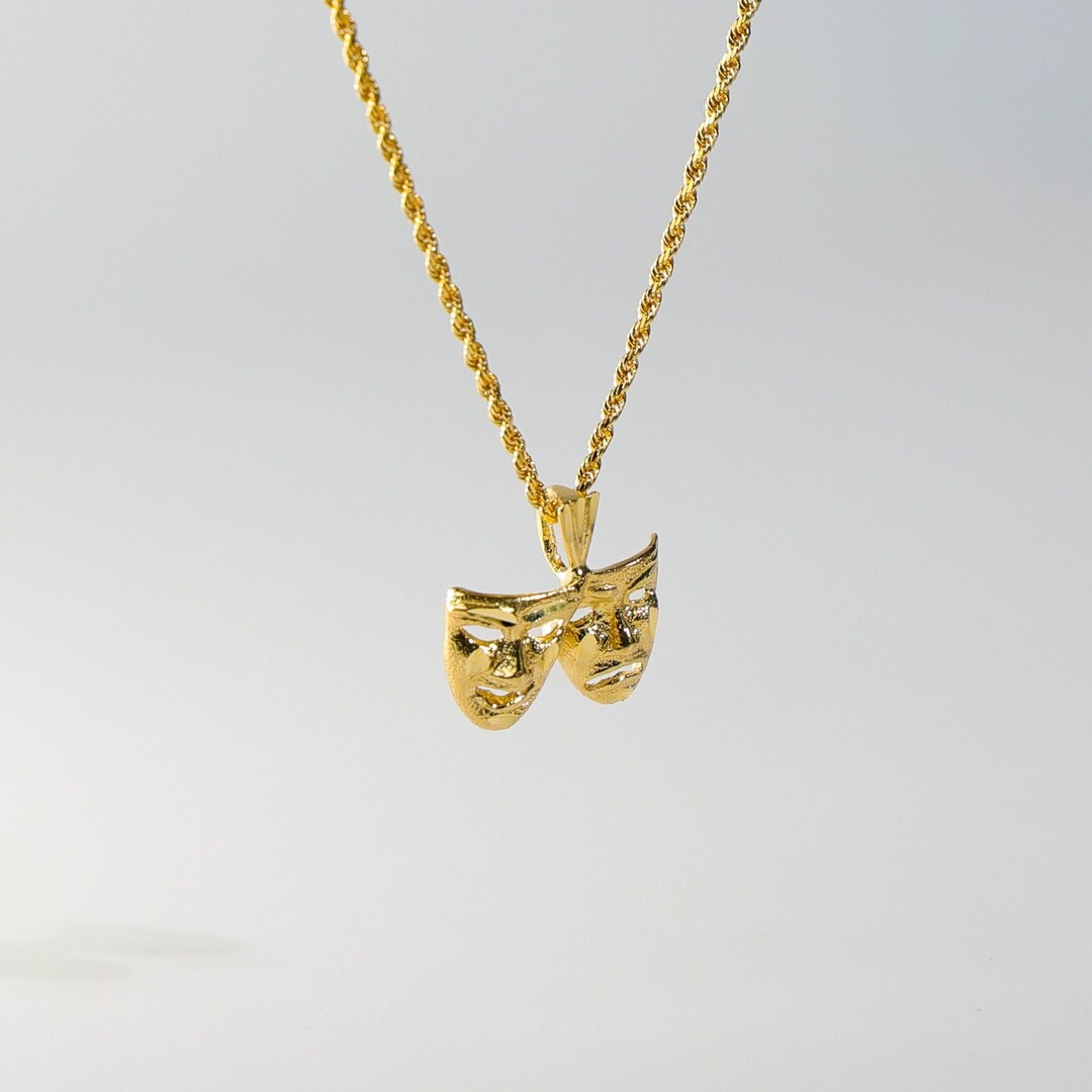 14k Gold Two Face Mask Pendant Charm Real Gold Two Face Mask Necklace ...