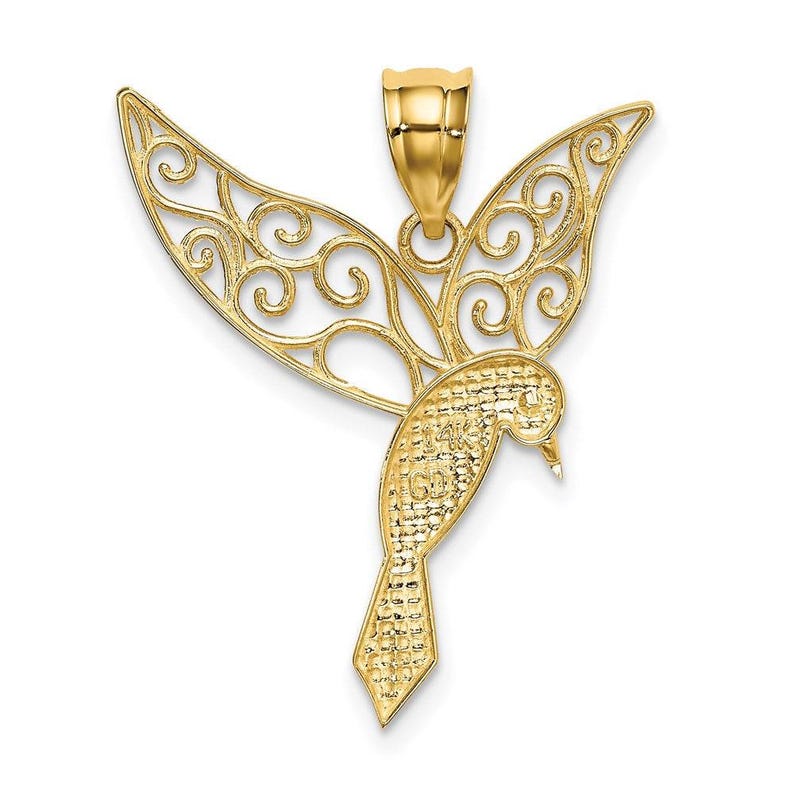 14K Solid Gold Polished Hummingbird Pendant – Delicate Filigree Bird ...