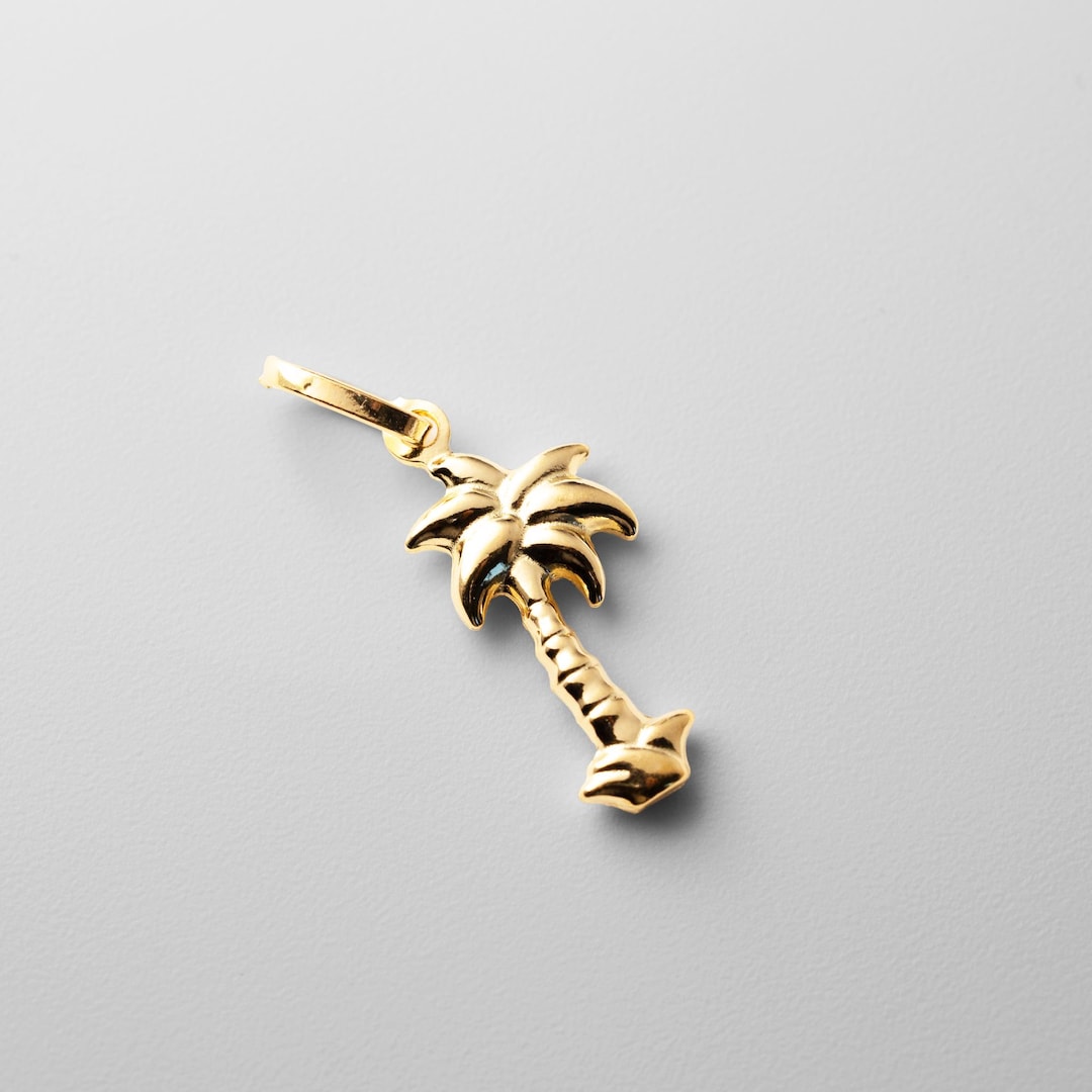 14k Gold Palm Tree Pendant Charm- Dainty Real Gold Palm Tree Necklace ...