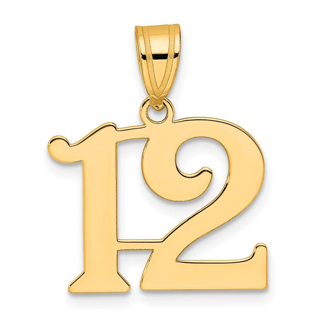 14K Gold Number 12 Pendant - Polished Sports Charm - Real Gold Lucky ...