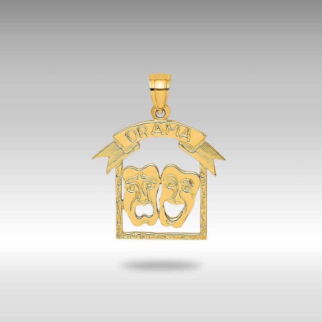 14K Gold Comedy/tragedy Drama Necklace Pendant - Story in Frame Charm ...