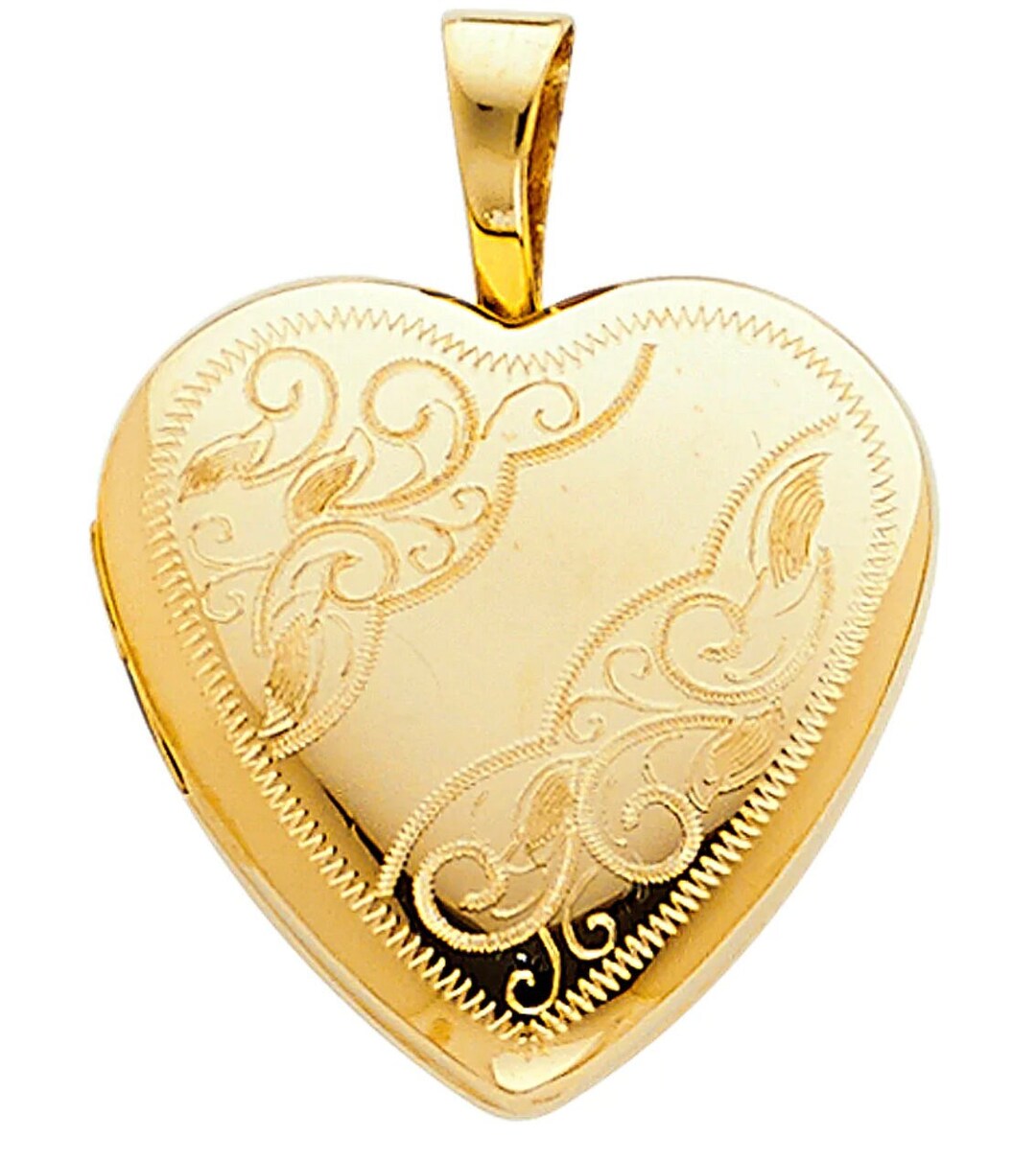 14k Gold Heart Locket Pendant Charm Real Gold Medium Heart Locket ...