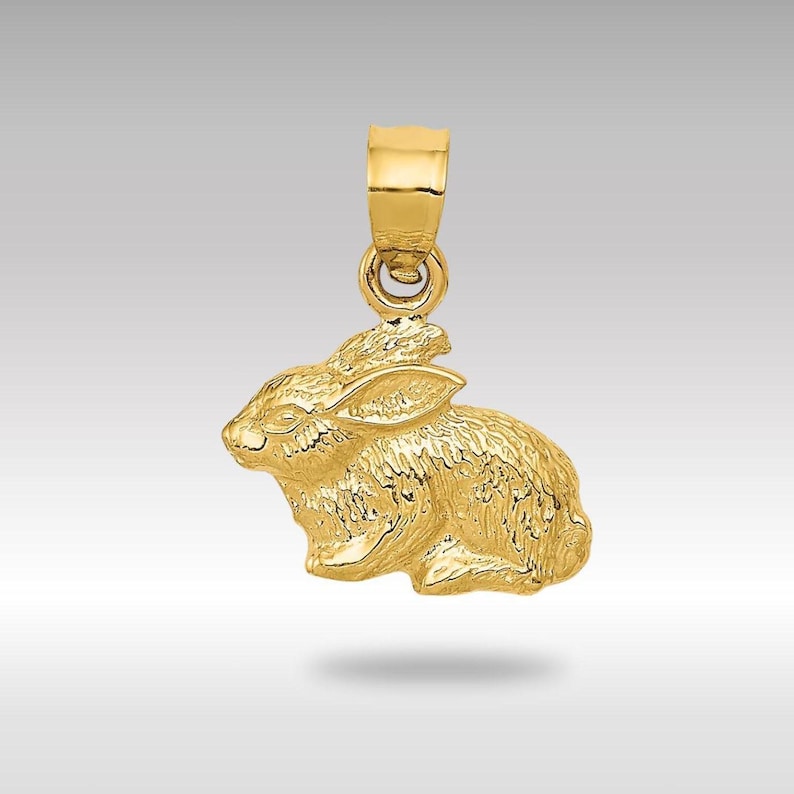 14K Solid Gold Rabbit Pendant Necklace: Delicate Polished Bunny Jewelry ...