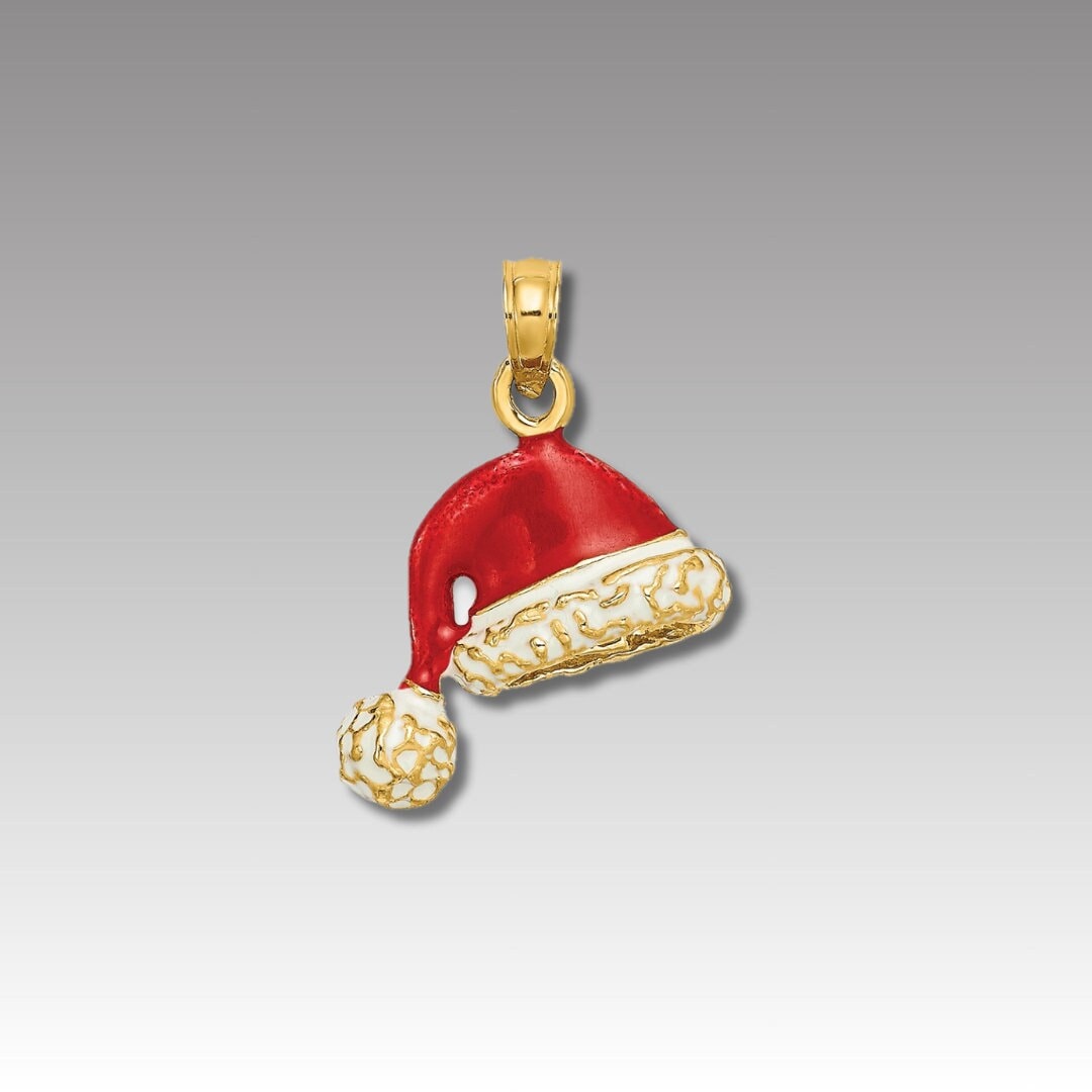 14K Gold 3D Santa Hat Pendant With Red and White Enamel Charm Real Gold ...