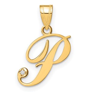 14K Gold Cursive Letter p Initial Pendant With Diamond Diamond Initial ...
