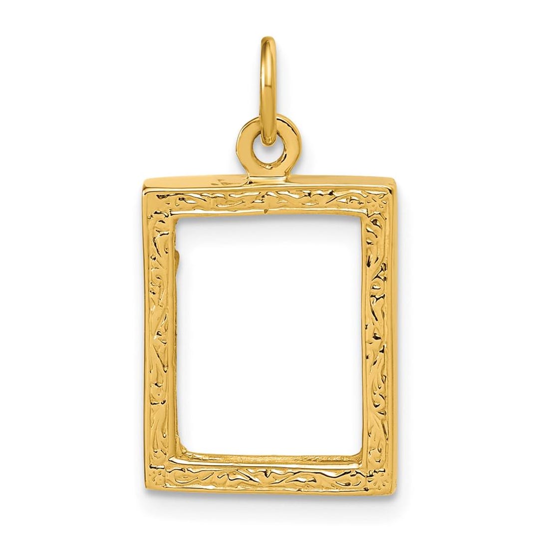 14K Gold Small Picture Frame Pendant - Solid Gold Engravable Frame ...