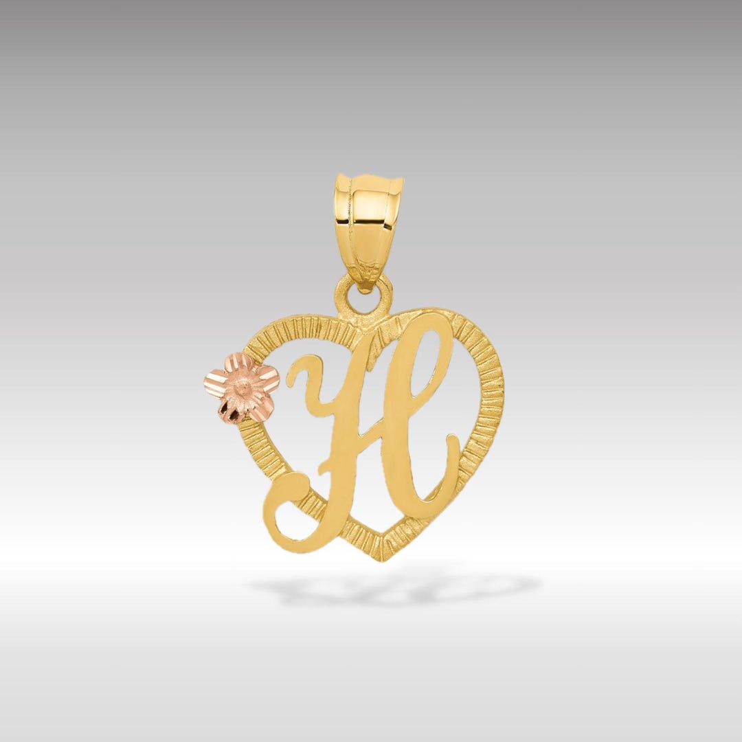 14K Gold Script Letter 'H' Heart Charm With Floral Accent - Etsy