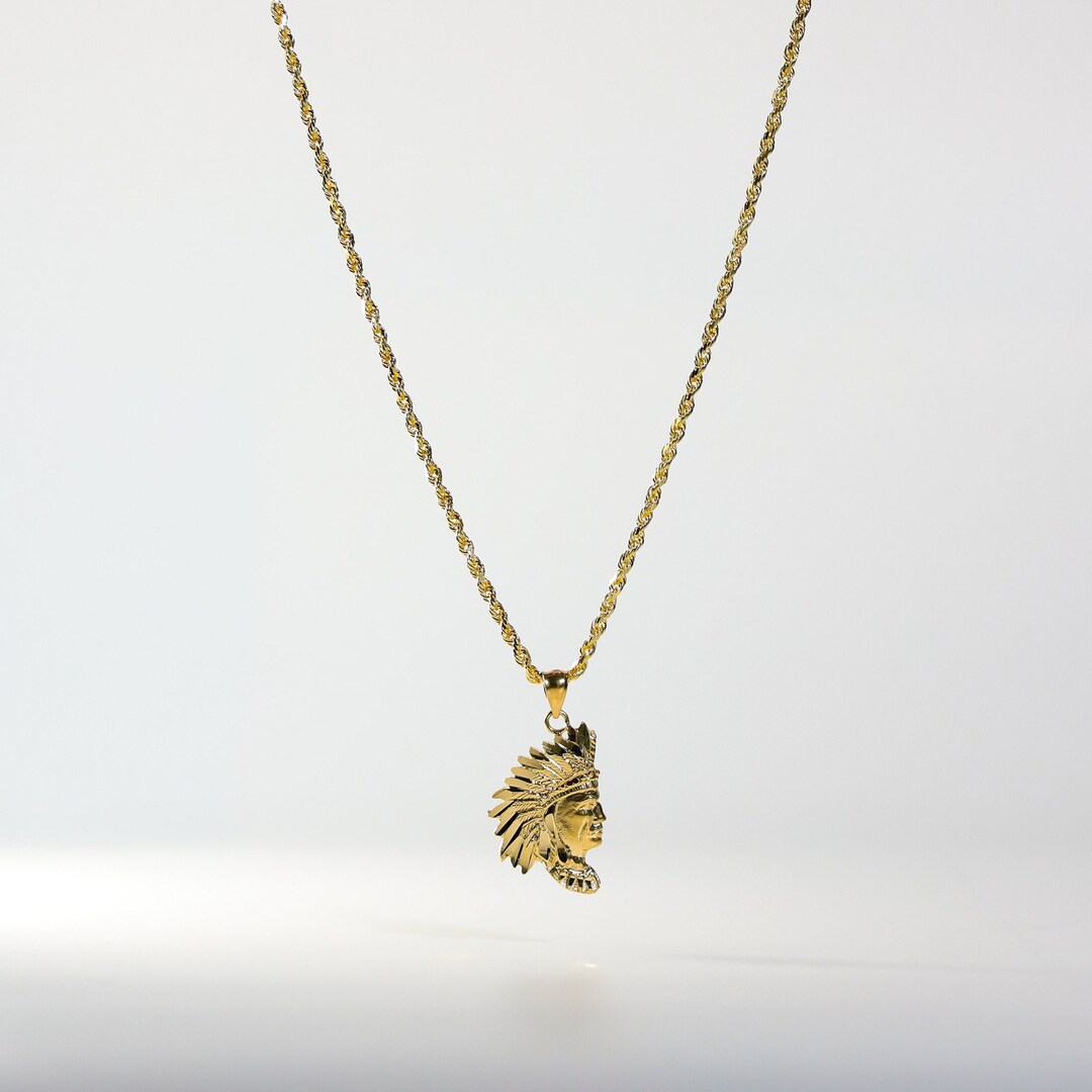 14k Gold Native Indian Pendant Charm Real Gold American Indian Necklace ...
