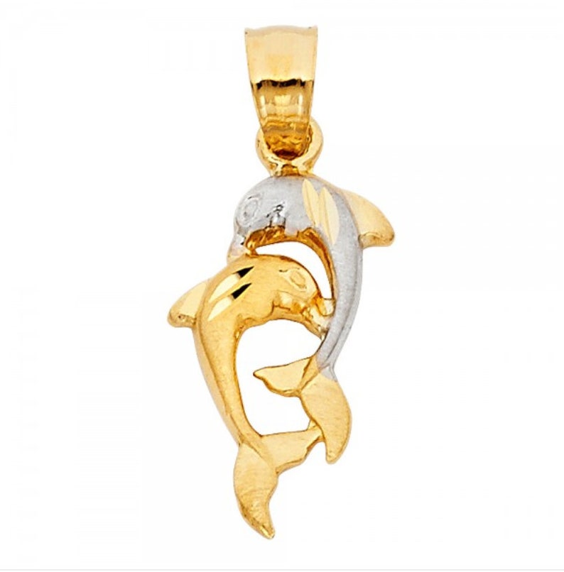 14k Gold Couple Dolphins Pendant Charm Real Gold Dolphin - Etsy