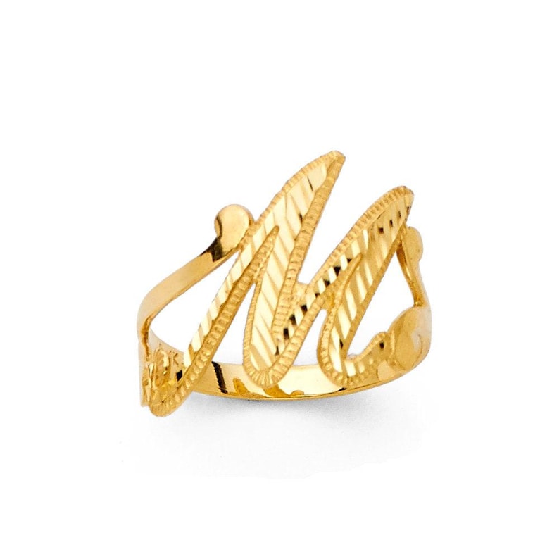 14K Solid Gold Initial Ring - Cursive Letter M - Etsy