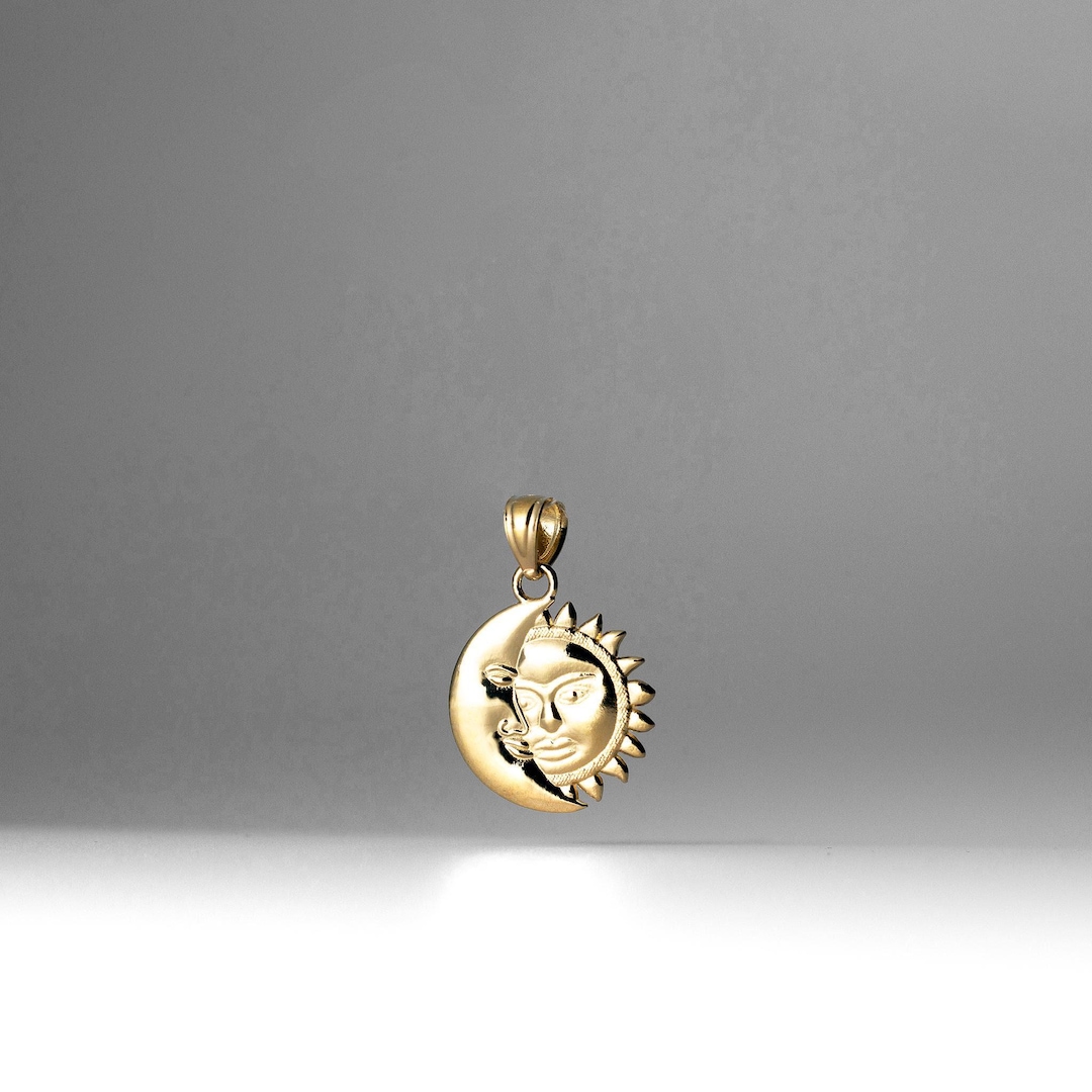 14k Gold Mond und Sonne Anhänger Charm - Echtgold glänzend Mond und ...