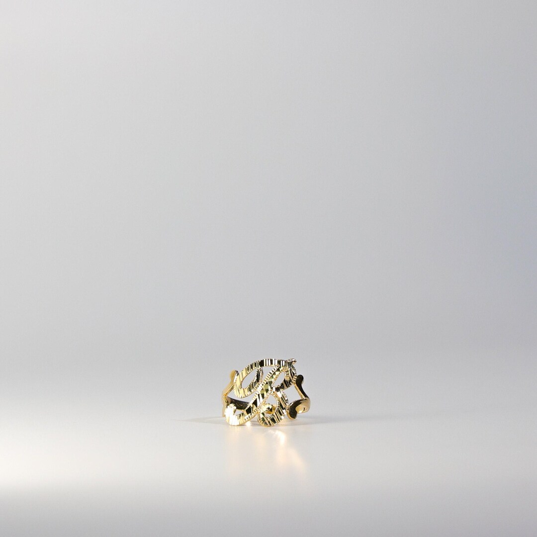 14K Solid Gold "b" Initial Cursive Ring- Real 14k Gold Cursive Initial ...