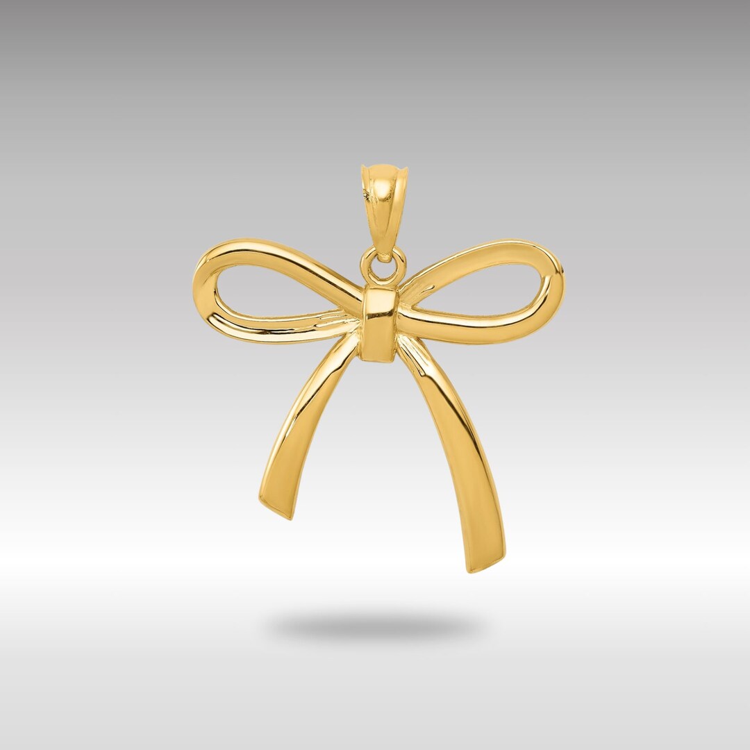 14K Gold Polished Large Ribbon Bow Pendant Necklace Statement Bowtie ...