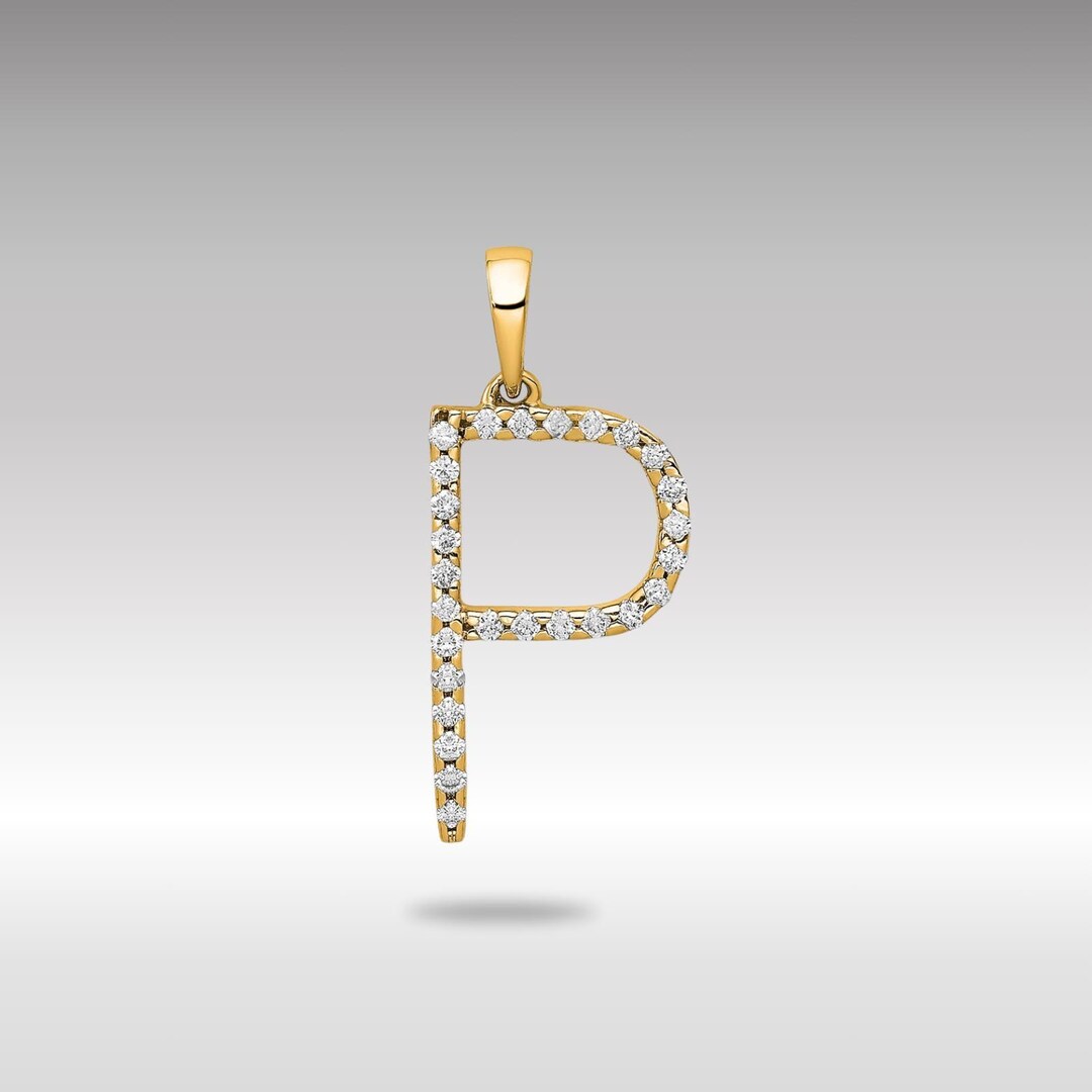 14k Gold Diamond Letter p Initial Pendant Necklace Gold Initial ...