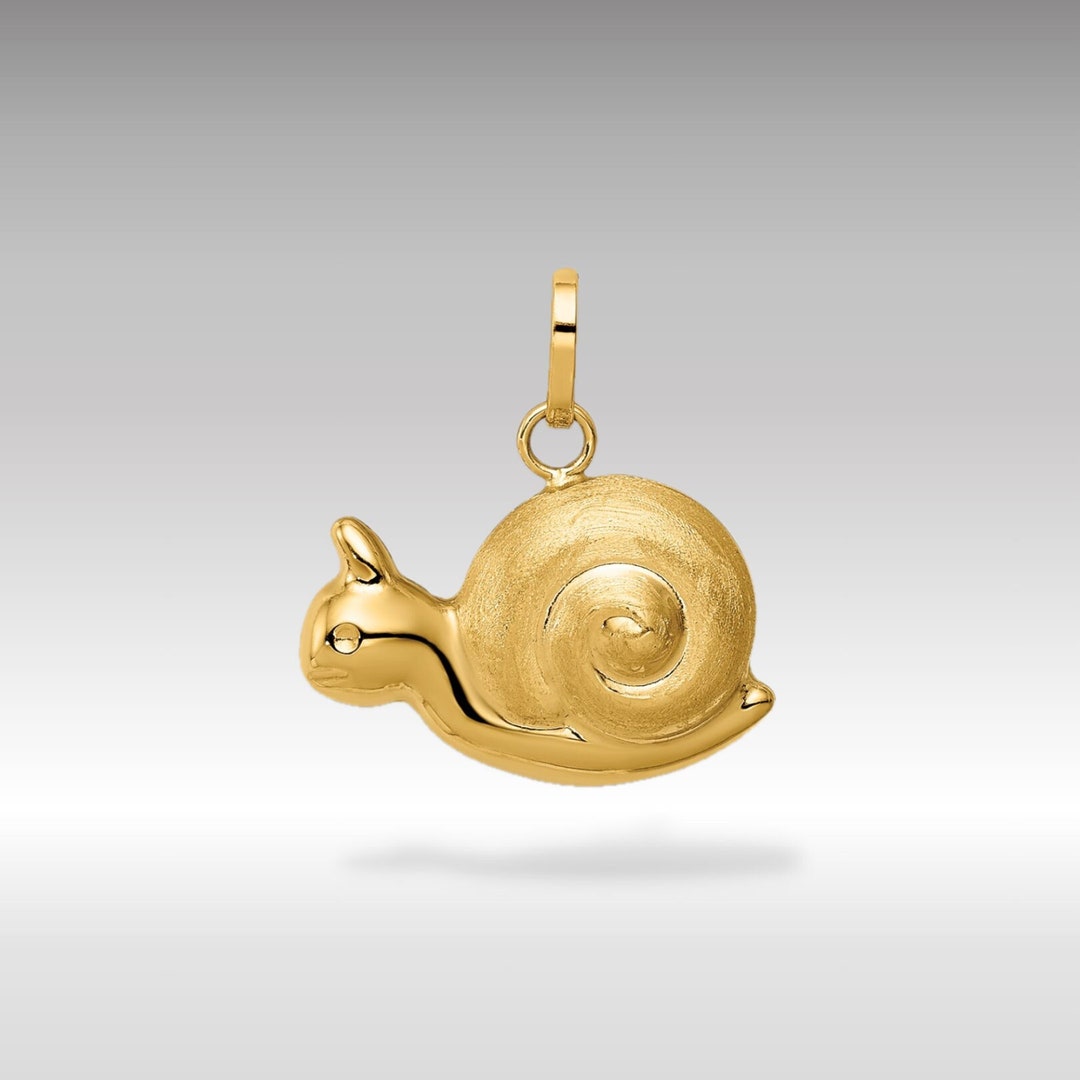 14K Gold Hollow Satin and Polished Snail Charm Real Gold Nature ...