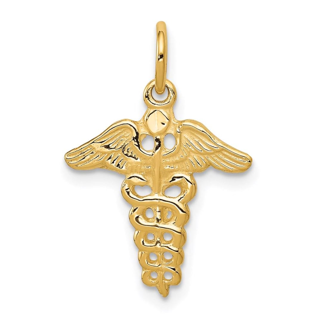14k Solid Gold Caduceus Medical Symbol Charm – Doctor Nurse Healthcare ...