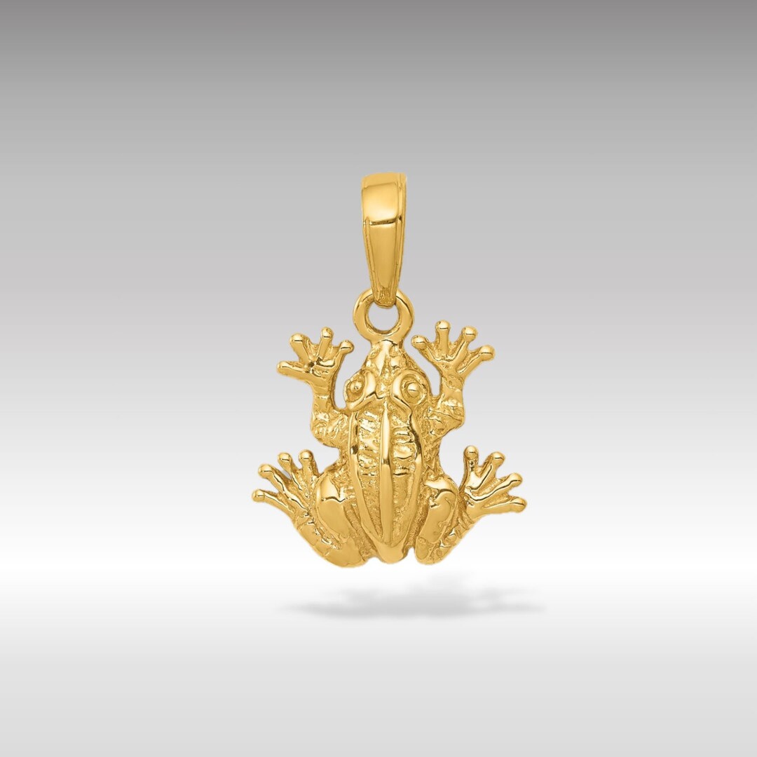 14K Gold Frog Pendant Textured Amphibian Charm Polished Toad Necklace ...