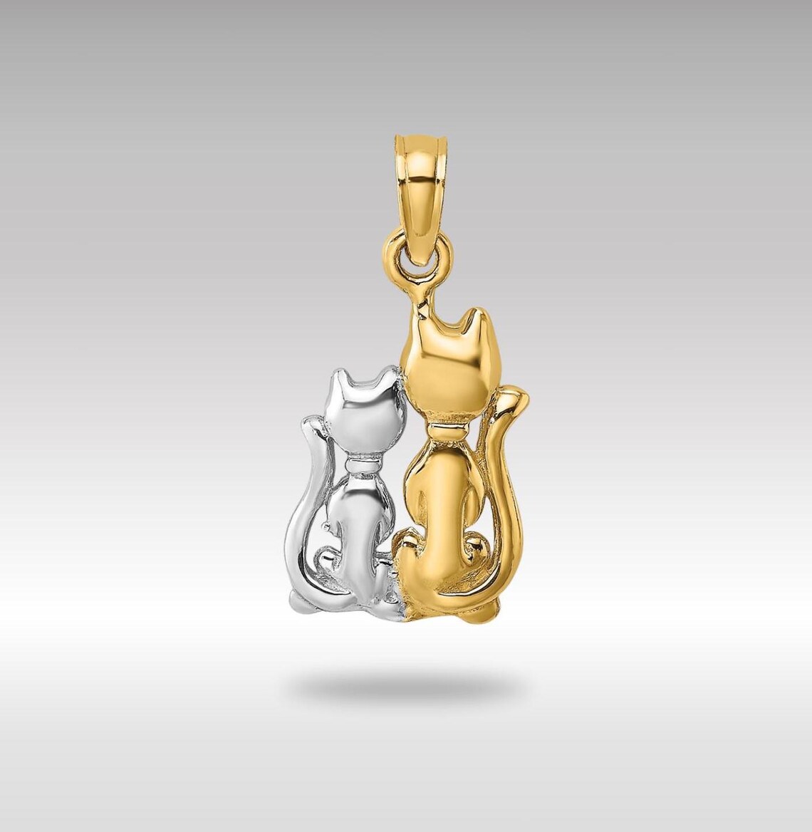 14k Yellow & White Gold Polished Cat and Kitten Necklace Pendant ...