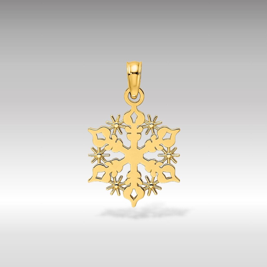 14K Gold Intricate Snowflake Charm Necklace Pendant - Elegant Polished ...