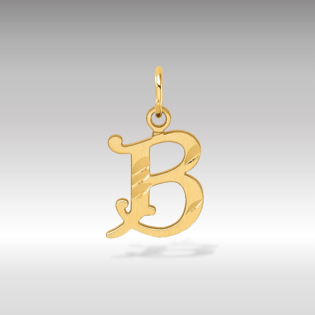 14K Gold Elegant Letter 'B' Charm Pendant Fine Jewelry Personalized ...