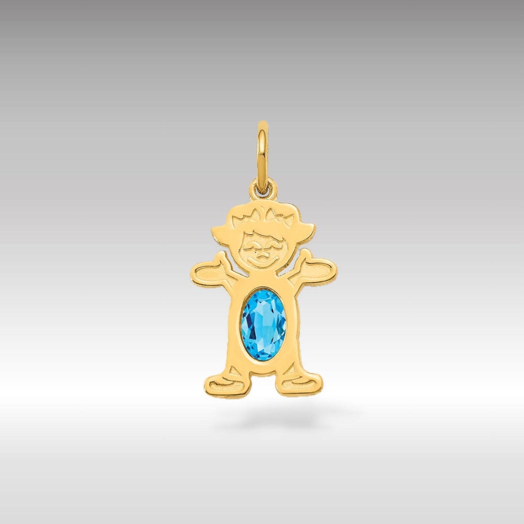 14K Gold Girl December Birthstone Blue Topaz Charm Pendant - Genuine ...