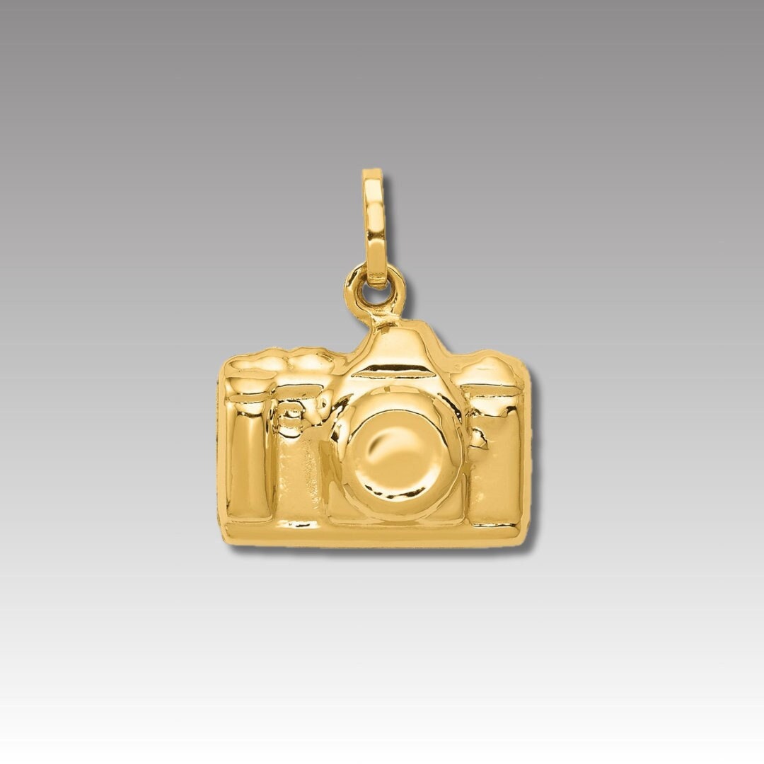 14K Gold 3D Polished Camera Pendant Charm Real Gold Photography ...