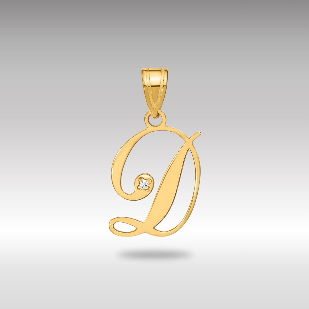 14K Gold Cursive Letter d Initial Pendant With Diamond Diamond Initial ...