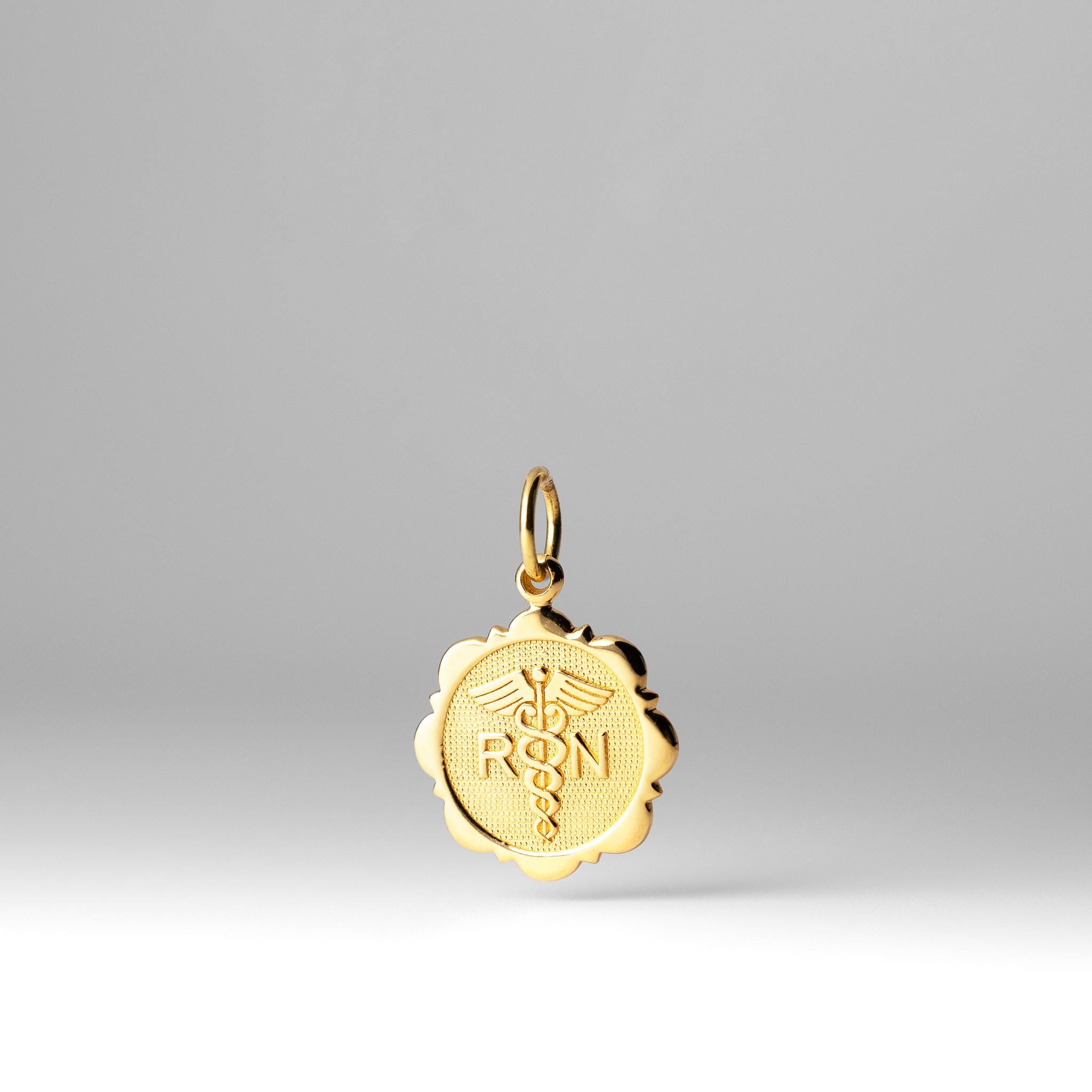 14K Gold RN Disc Necklace: Textured Medical Charm, Healthcare Gift - Etsy