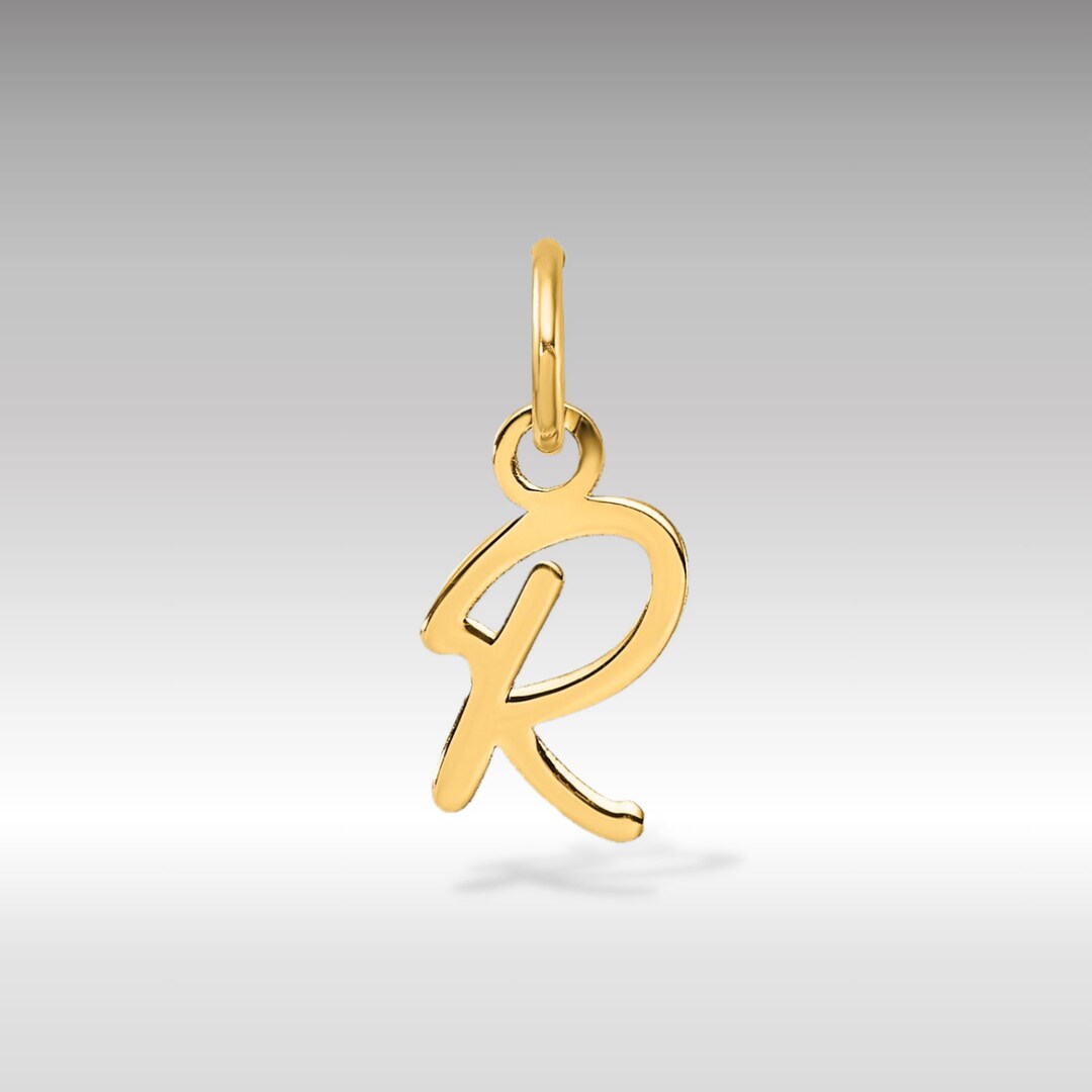14K Gold Small Script Letter r Initial Pendant Dainty Personalized ...