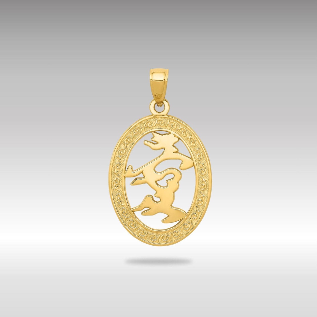 14K Gold Chinese Happiness Symbol Pendant: Oval Charm Necklace - Etsy