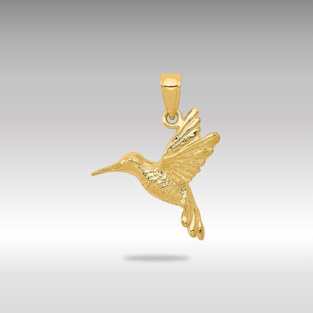 14K Gold Hummingbird Pendant Necklace Solid Gold Bird Charm Elegant ...