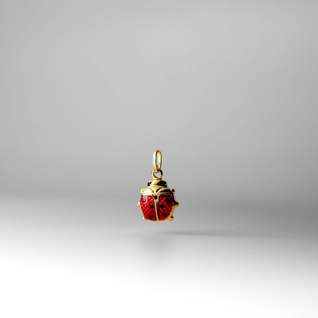 14k Gold Lady Bug Pendant Charm Real Gold Large Lady Bug Necklace Charm ...
