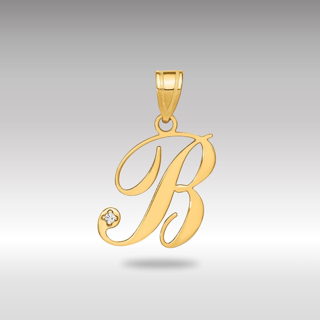 14K Gold Cursive Letter "b" Initial Pendant With Diamond - Etsy