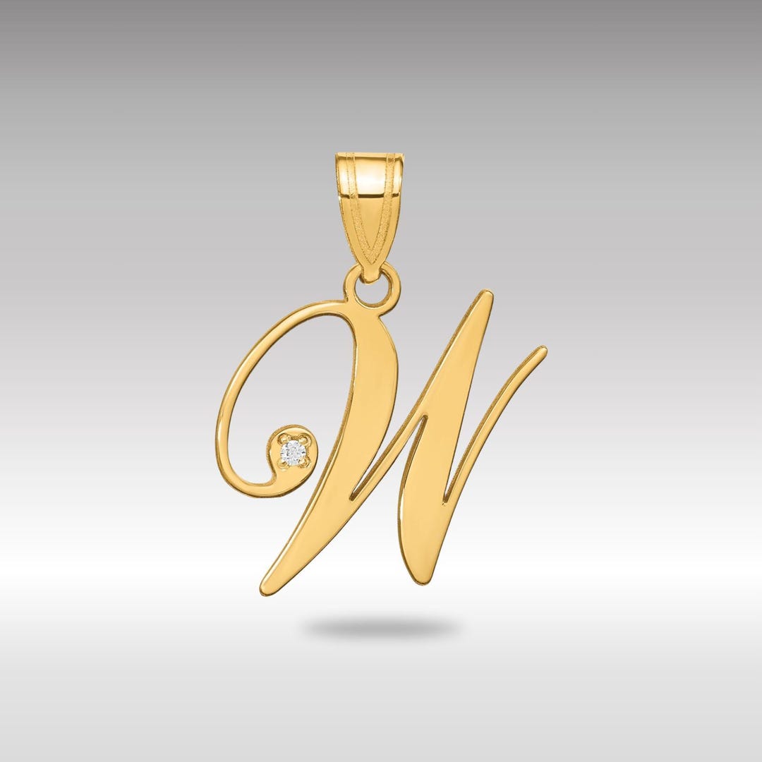 14K Gold Cursive Letter "w" Initial Pendant With Diamond – Diamond ...