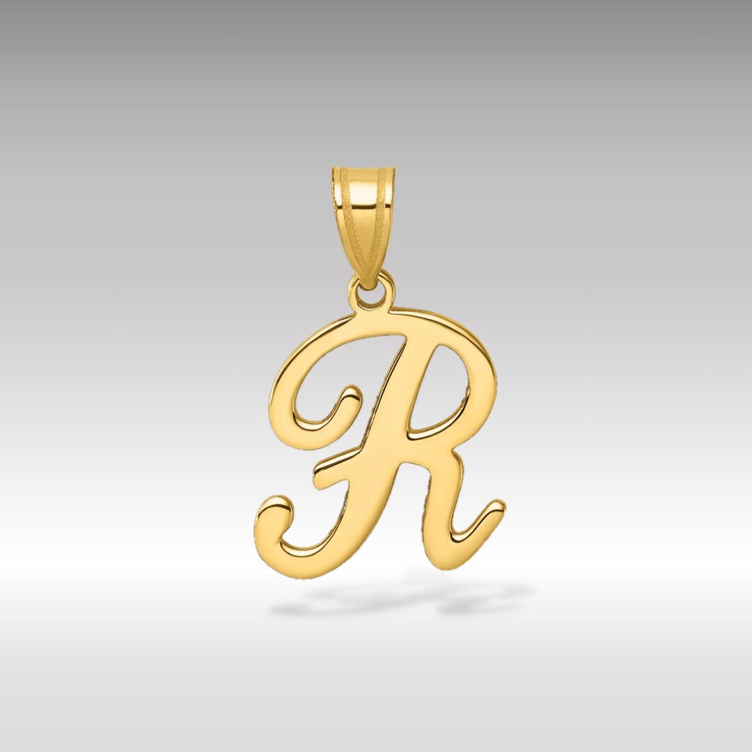 14K Gold Large Letter "r" Script Initial Pendant - Dainty Personalized ...