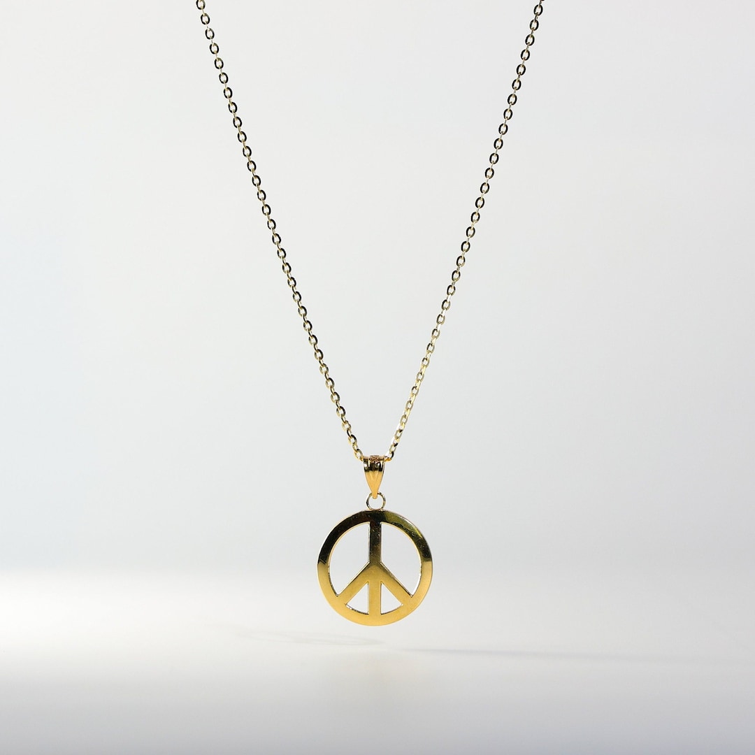 14k Gold Peace Sign Pendant Charm Real Gold Large Peace Sign Necklace ...