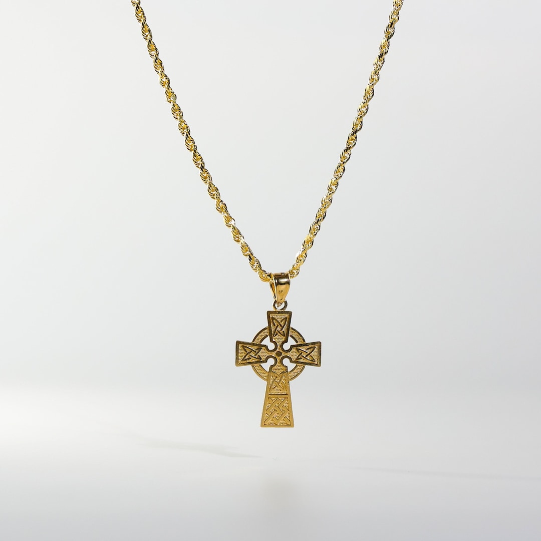 14k Gold Celtic Cross Pendant Charm- Real Gold Celtic Cross Necklace ...