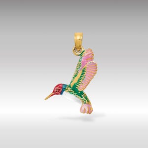 14K Solid Gold Enameled 3D Hummingbird Pendant – Artisan-crafted Bird ...