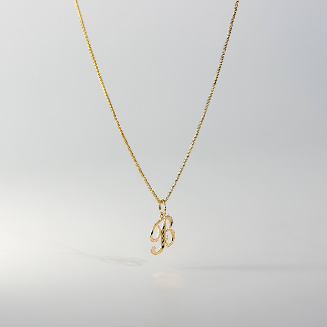 14k Gold b Initial Cursive Pendant Charm Gold - Etsy
