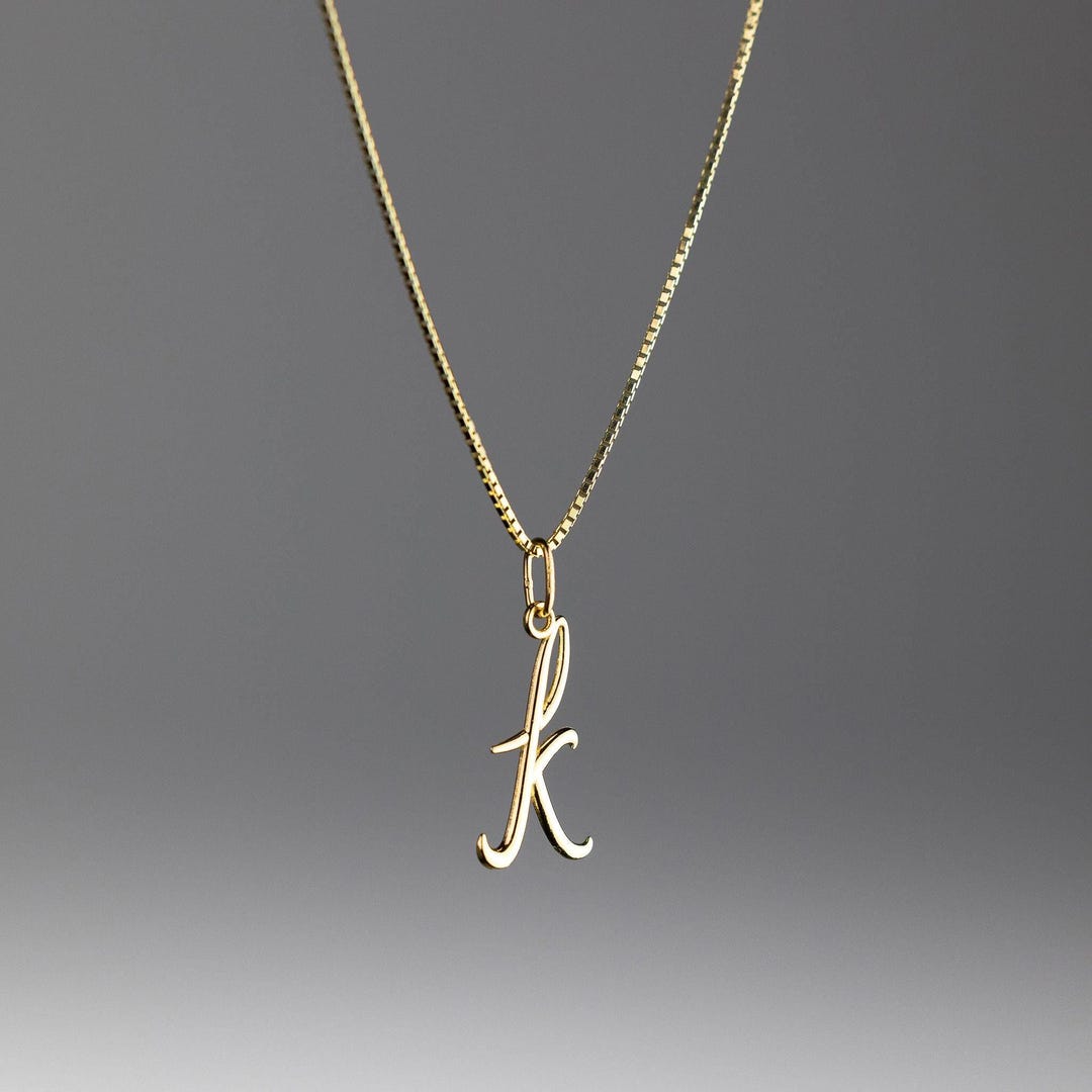 14K Gold Lowercase Letter K Initial Charm Necklace - Personalized Gold ...
